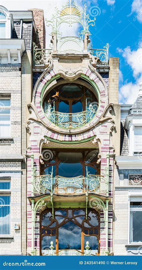 Brussels Belgium Typical Art Nouveau Facade With Shaped Metal