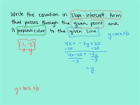 solved find an equation of the line that passes through the given point and is perpendicular to