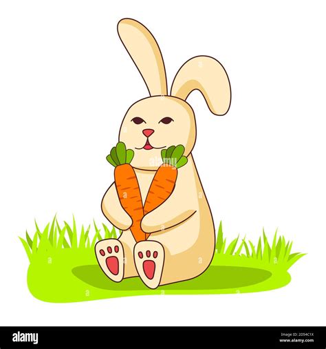 Bunny Holding Carrot Happy Rabbit Hare Cartoon Character Stock Vector