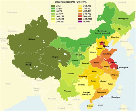 Population Density Of Chinese Provinces 2006 Gansu Jilin Map