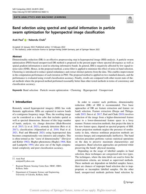 band selection using spectral and spatial information in particle swarm optimization for