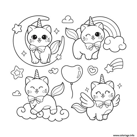 Coloriage Adorable Chat Licorne Arc En Ciel Fille Dessin Chat Licorne