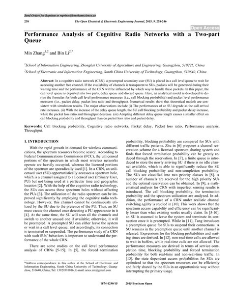 pdf performance analysis of cognitive radio networks with a two part queue