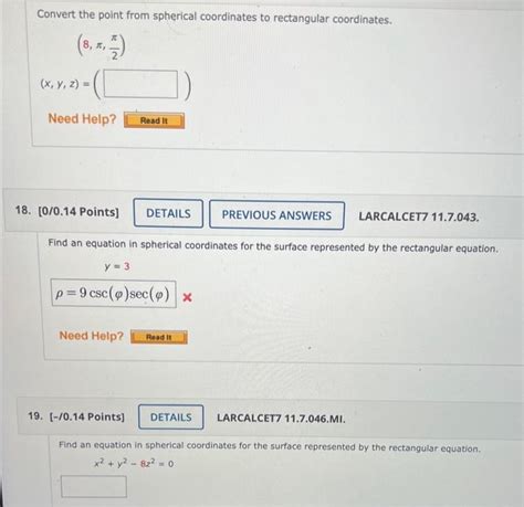 solved convert the point from spherical coordinates to