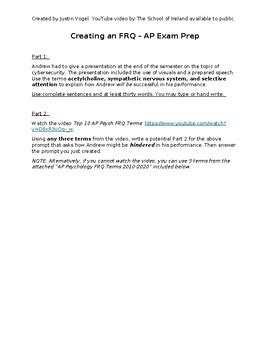 AP Psychology Exam Prep Creating An FRQ By AP Psychology Exam Prep