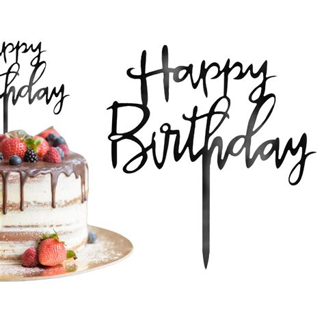Topper Na Tort Happy Birthday Czarny Metaliczny Inna Marka Sklep