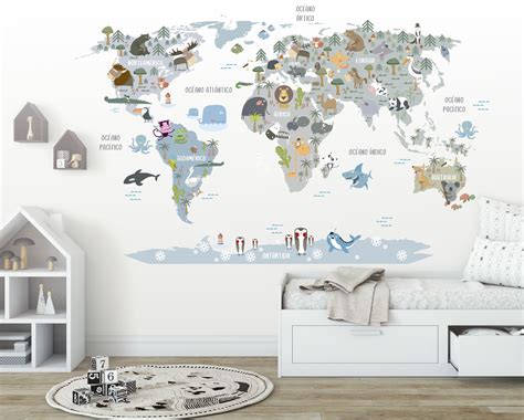 World Map Wallmural Mapamundi Vinilo Mapamundi Mapamundi Decoracion