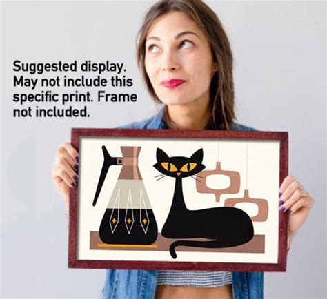 Mid Century Modern Art Kitchen Art Print Black Cat Lover Etsy