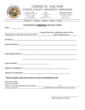 Fillable Online Confidential Removal Request Form Confidential Removal