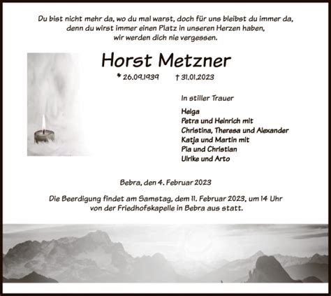 Traueranzeigen Von Horst Metzner Trauer HNA De