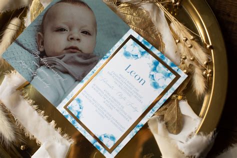 Zaproszenie na Chrzest ze zdjęciem Niebieskie kwiaty Marcelina