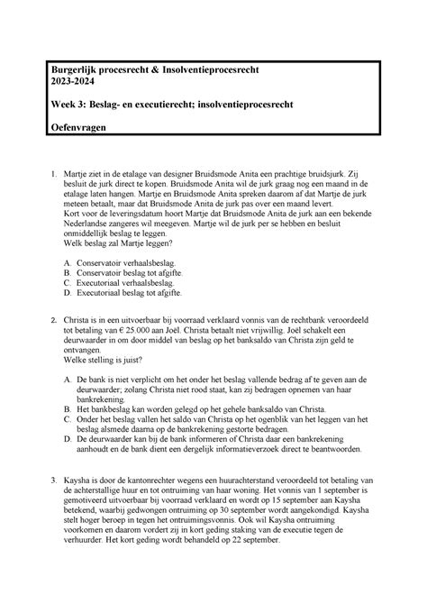 Oefenvragen Week 3 BPI 2023 2024 Burgerlijk Procesrecht