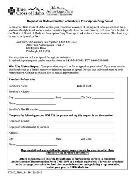 Request For Redetermination Of Medicare Prescription Drug Denial