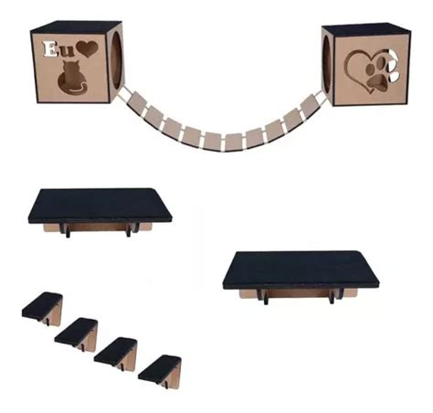Kit Nicho Playground Para Gatos Toca Ponte Escada Prateleira