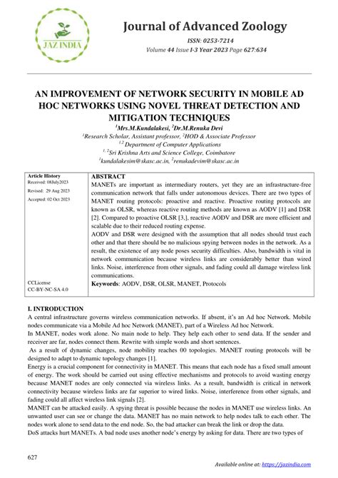 pdf an improvement of network security in mobile ad hoc networks using novel threat detection