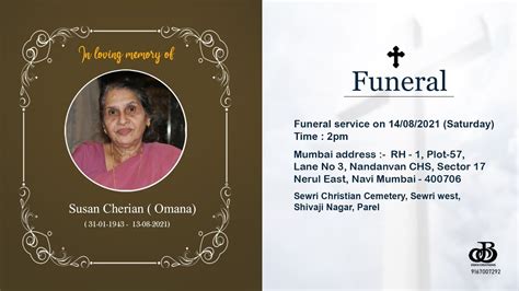 Funeral Service Of Mrs Susan Cherian Omana Youtube