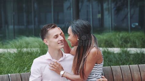 Young Multiethnic Adults Stroking Each Other And Talking On Date Outdoors Stock Video Video Of