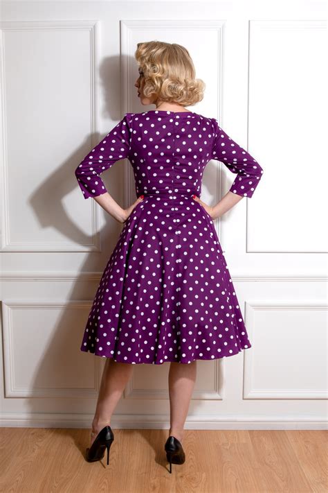 Madalyn Polka Dot Swing Dress In Purple Hearts Roses London
