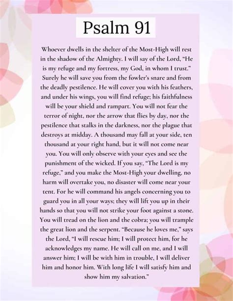Psalm 91 Prayer Of Protection Printable
