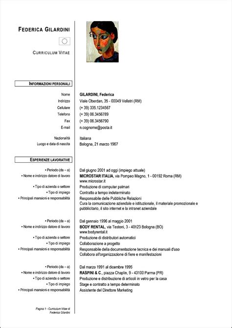 Curriculum Vitae Formato Europeo Free Samples Examples Format