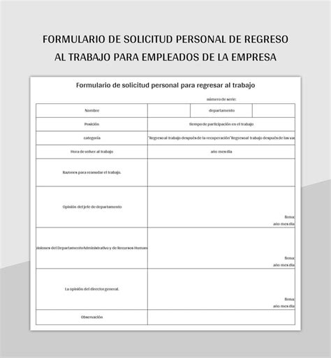 Plantilla De Excel Formulario De Solicitud Personal De Regreso Al