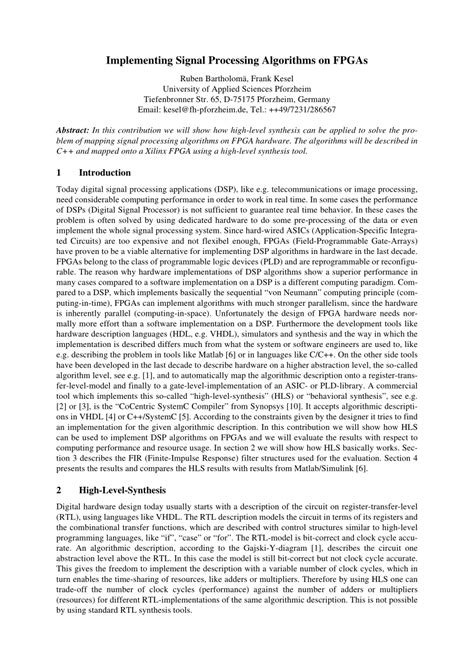 pdf implementing signal processing algorithms on fpgas