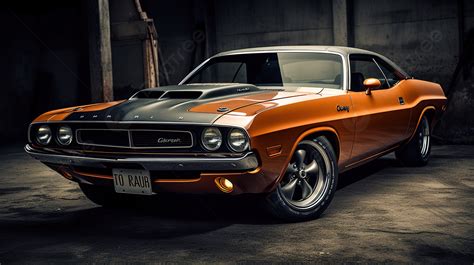 Fundo Muscle Car Laranja Cl Ssico Descansa Em Uma Garagem Escura Fundo