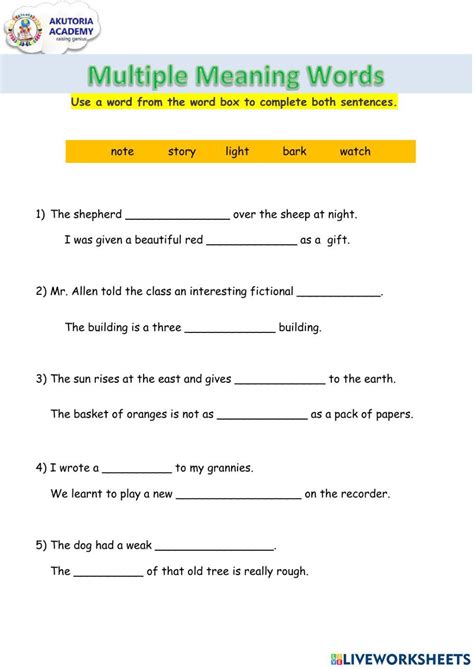 Multiple Meaning Words Interactive Exercise For Grade 2 Live