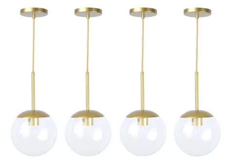 Kit 4 Pendentes Jabuticaba Dourado Globo Transparente 20cm