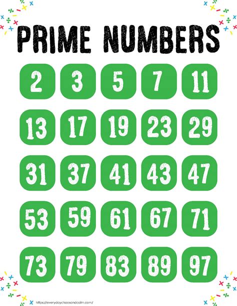 free printable prime number charts