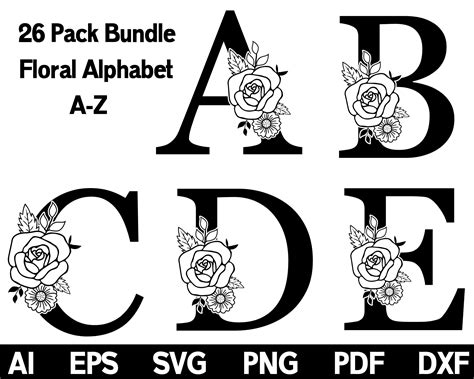Rose Floral Alphabet Svg Flower Alphabet A Z Floral Letters SVG