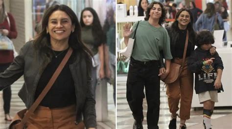 Dira Paes faz aparição rara os filhos durante passeio no shopping