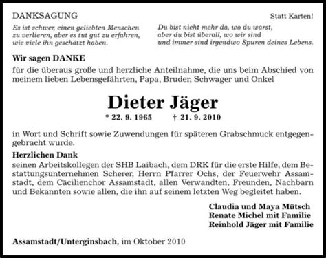 Traueranzeigen von Dieter Jäger trauerundgedenken de