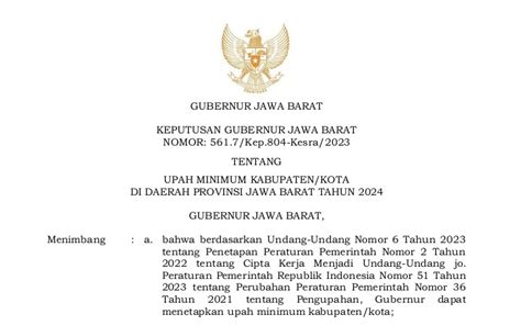 SK KEPUTUSAN UMK JAWA BARAT TAHUN 2024 SERIKAT PEKERJA NASIONAL