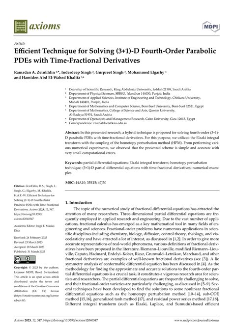 pdf efficient technique for solving 3 1 d fourth order parabolic pdes with time fractional