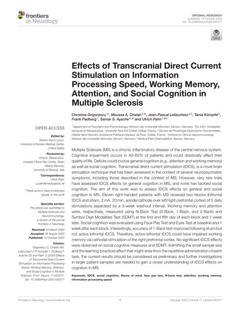 pdf effects of transcranial direct current stimulation on information processing speed
