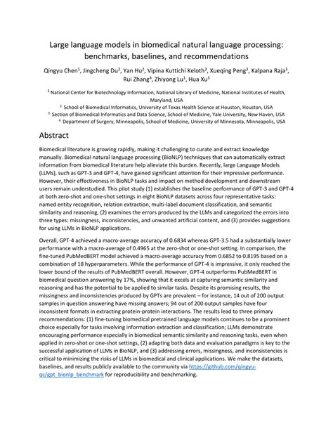 pdf large language models in biomedical natural language processing benchmarks baselines