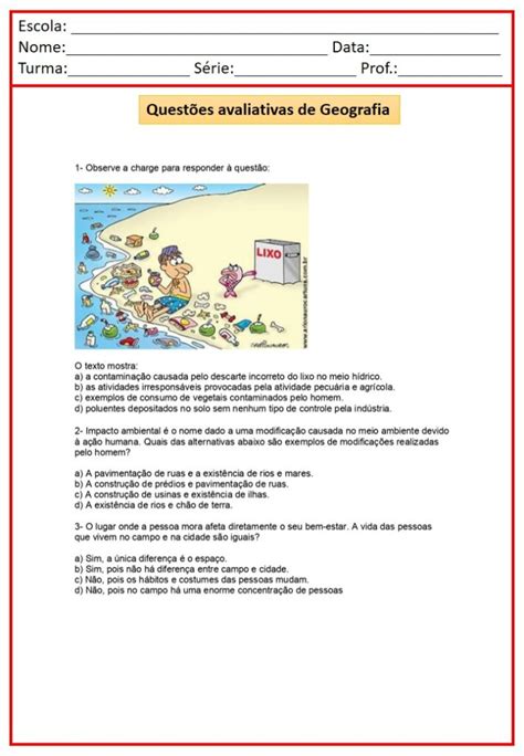 Avalia O De Geografia Para O Ano