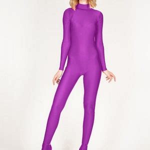 Footed Catsuit Shiny Purple Eggplant Customizable Zentai Unitard Full