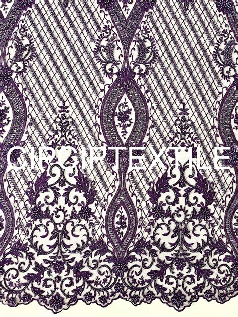 NEW PURPLE LAST STOCK 3 6 METERS BERYL APPLIQUÉ HEAVY BEADED LACE