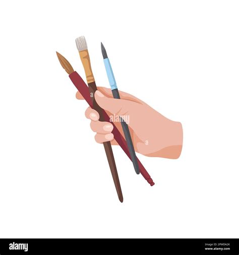 Hand Holding Paintbrushes Vector Illustration Stock Vector Image Art