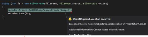 C JpegBitmapEncoder Cannot Access Closed Stream Stack Overflow