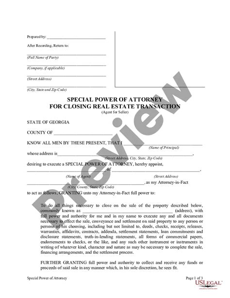 Georgia Special Or Limited Power Of Attorney For Real Estate Sales