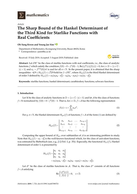 pdf the sharp bound of the hankel determinant of the third kind for starlike functions with