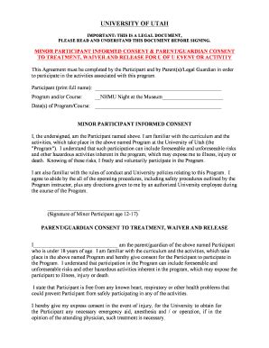 Fillable Online Nhmu Utah Minor Waiver Form Natural History Museum Of