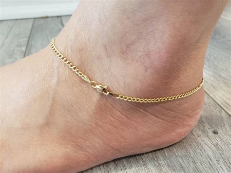 Anklet 10K Yellow Gold 2 50 Mm Plain Cuban Link Chain 10 Inches Women S
