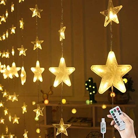 BLOOMWIN Rideau Lumineux Étoile avec Télécommande 8 Modes 2 1 6M 144