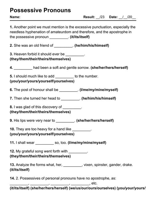Possessive Pronouns Pdf Worksheets With Answers Grammarism