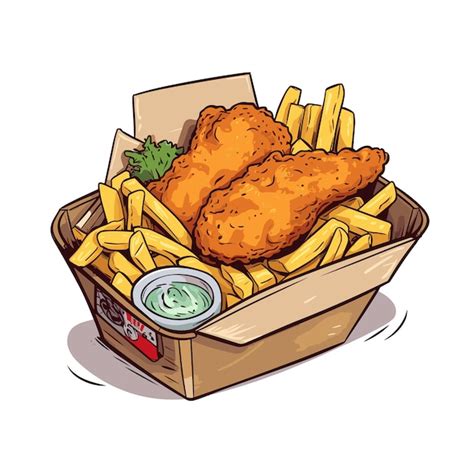 Pescado Y Papas Fritas De Dibujos Animados Comida Del Reino Unido