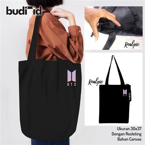 Jual Totebag BTS Logo Purple Tote Bag Resleting Canvas Totebag KPOP